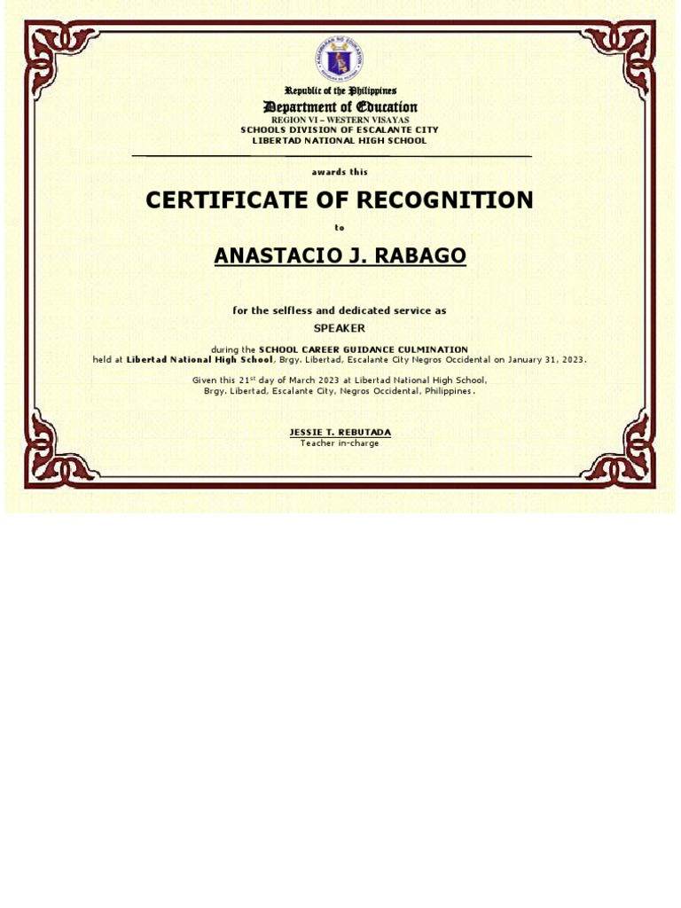 SAMPLE Judges Certificate of Recog - Bible Quiz Bee | PDF