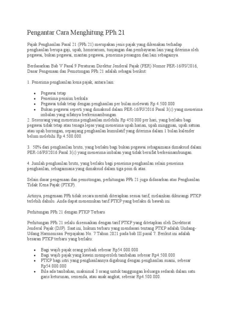 Cara Menghitung PPH 21 | PDF