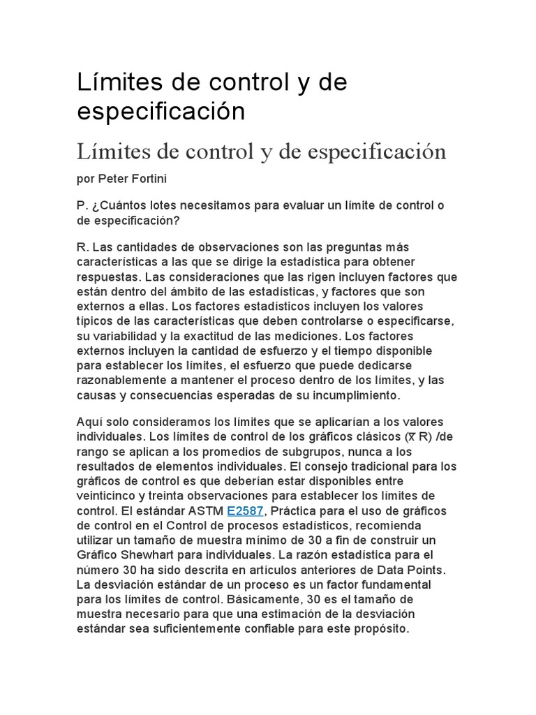 Límites de Control y Especificación | PDF