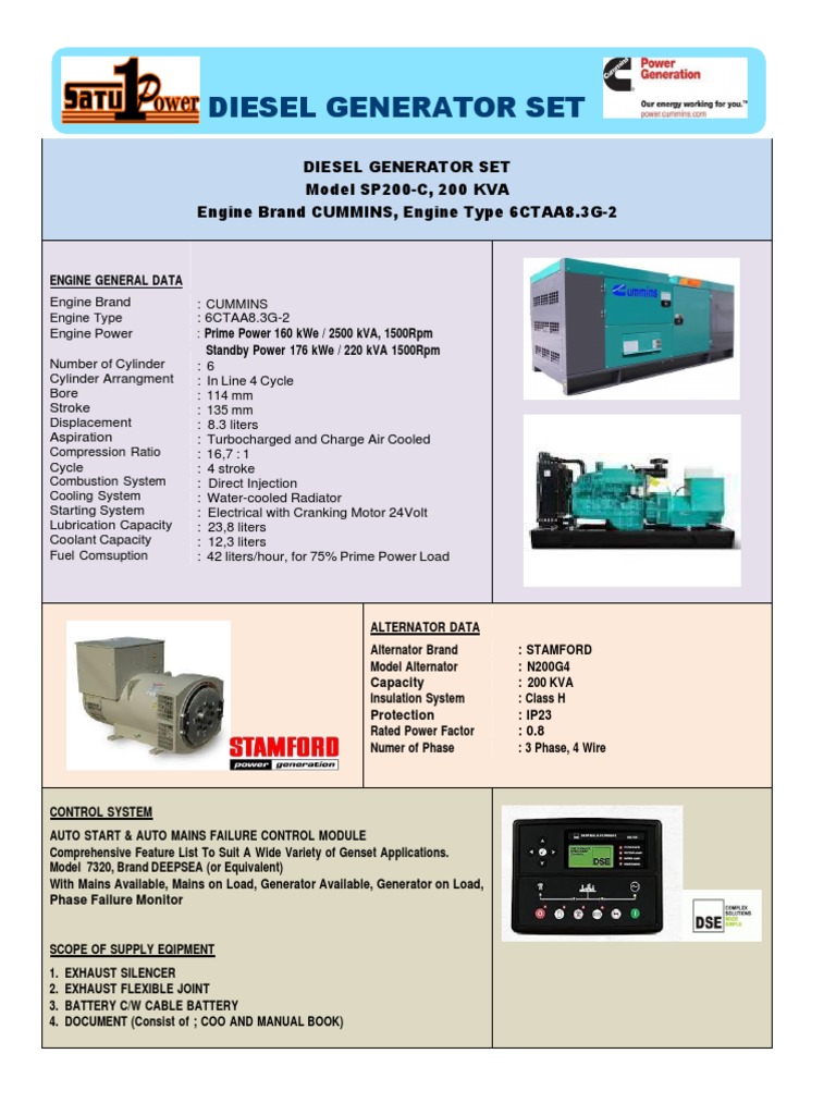 Diesel Generator Set: Diesel Generator Set Model SP200-C, 200 KVA ...