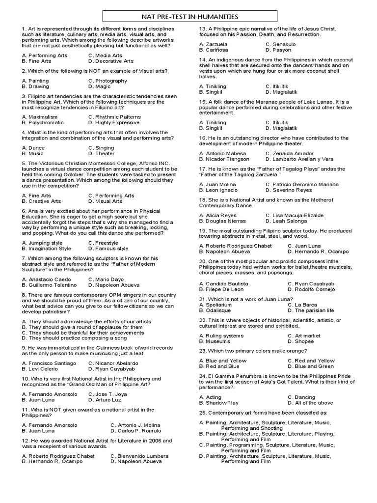 NAT - HUMANITIES - Part 2 | Descargar gratis PDF | The Arts | Dances