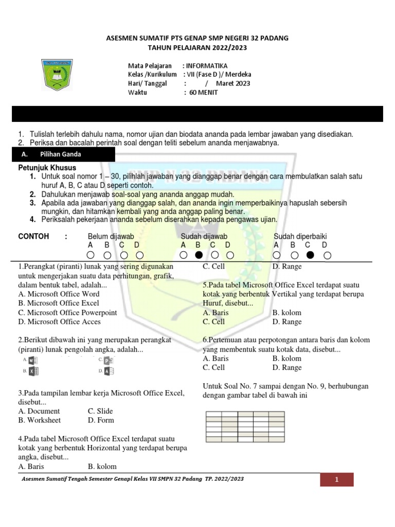 FIX Soal PTS Genap Informatika Kelas 7 OK | PDF