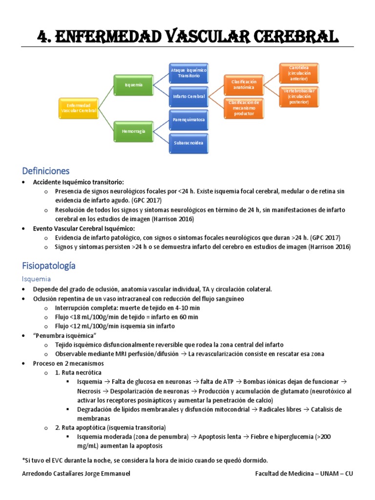 Enfermedad Vascular Cerebral: Definiciones | PDF | Isquemia | Carrera