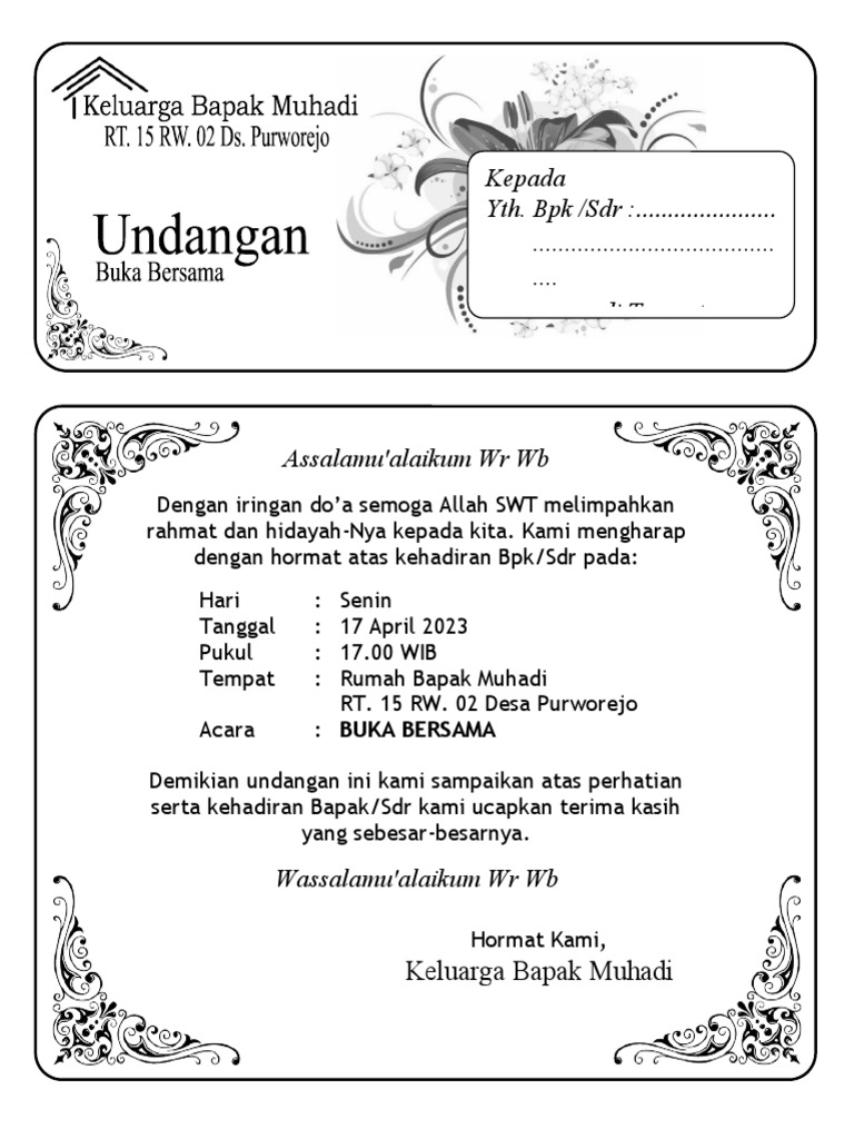 Kepada Yth. BPK /sdr:...................... ...................................... .... Di ...