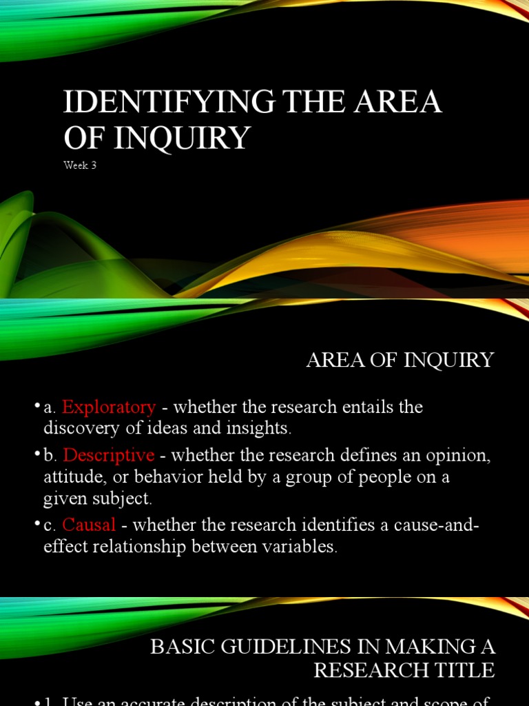 Identifying The Area of Inquiry | PDF | Subject (Grammar) | Word