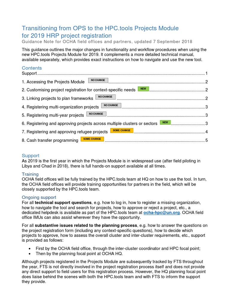 Transition Guidance Note For HPC - Tools Projects Module | PDF | Refugee