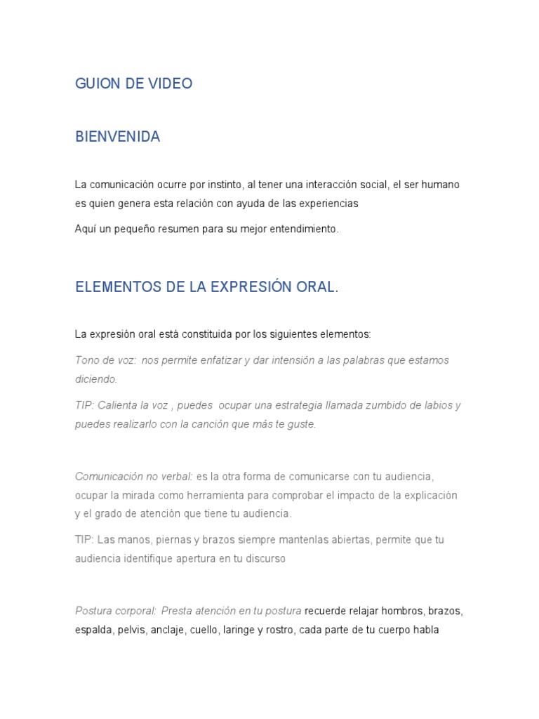 Guion de Video | PDF | Comunicación | Comunicación no verbal