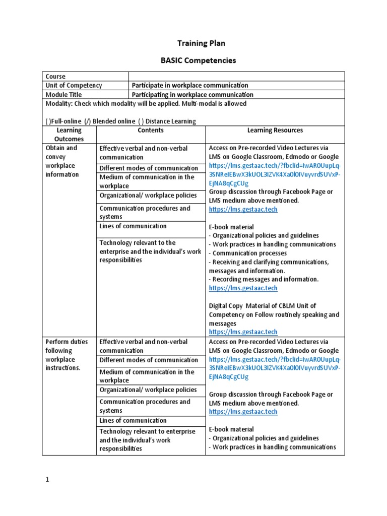 NC II - 21st Century - ANNEX A - TRAINING PLAN | PDF | Educational ...