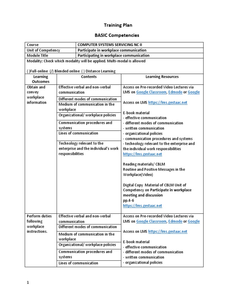 NC Ii - CSS - Annex A - Training Plan | PDF | Educational Technology ...