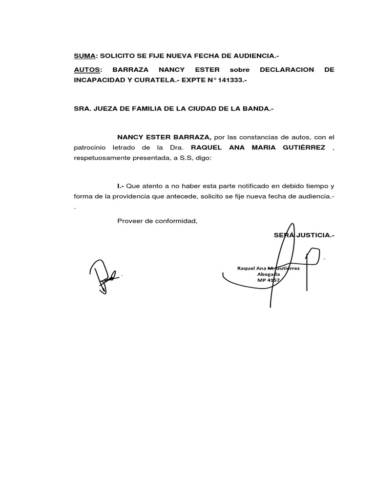 Patrocinio Letrado de La Dra. RAQUEL ANA MARIA GUTIÉRREZ ...