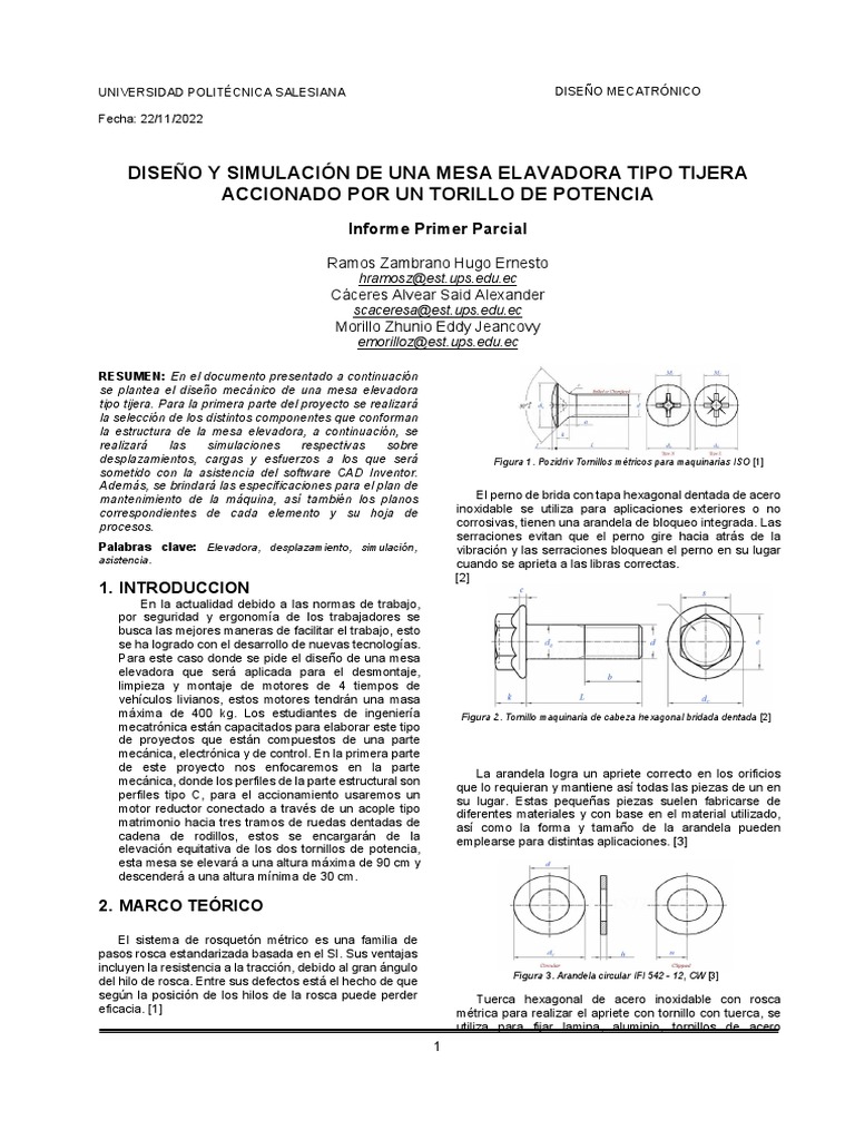 Diseño y Simulacion de una Mesa Elevadora de Tijeras | PDF | Tornillo ... Diseño y Simulacion de una Mesa Elevadora de Tijeras | PDF | Tornillo ...