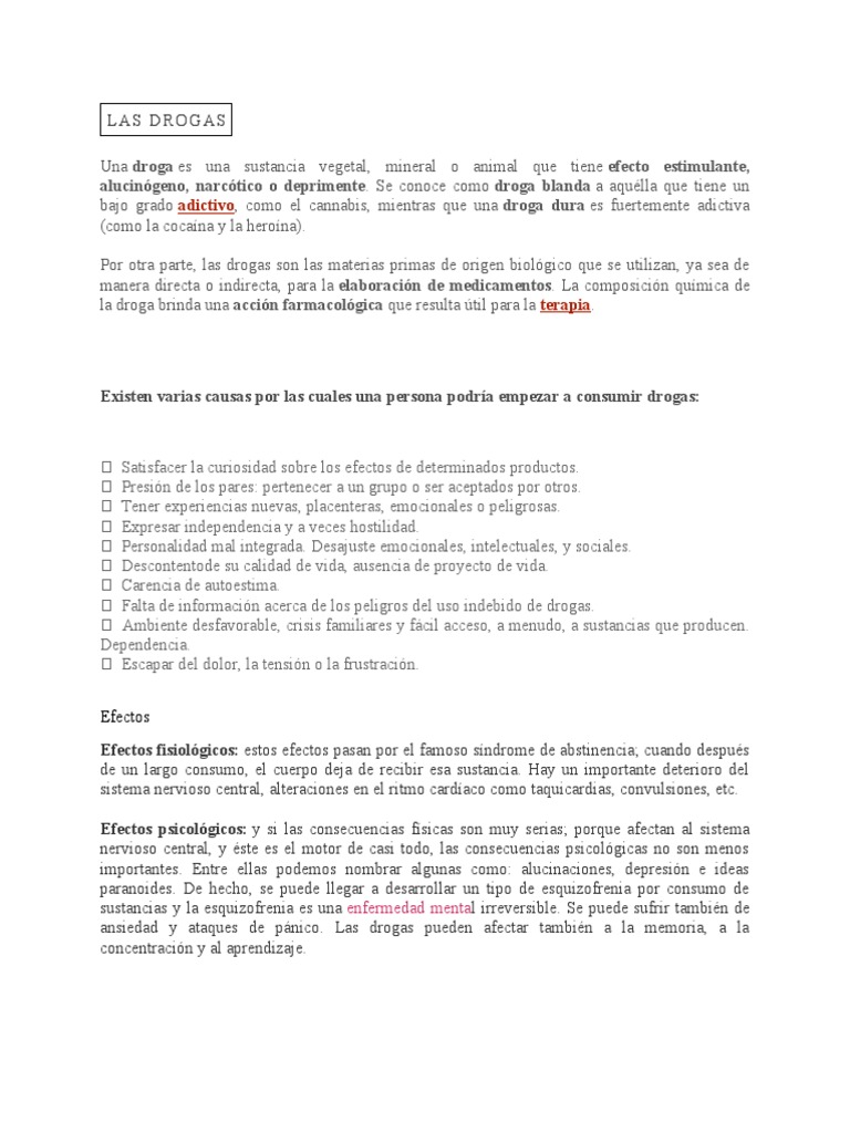 Las Drogas | PDF | La dependencia de sustancias | Drogas