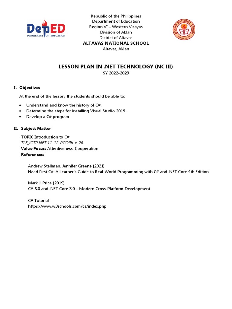 Lesson Plan | PDF | C Sharp (Programming Language) | Computer Program