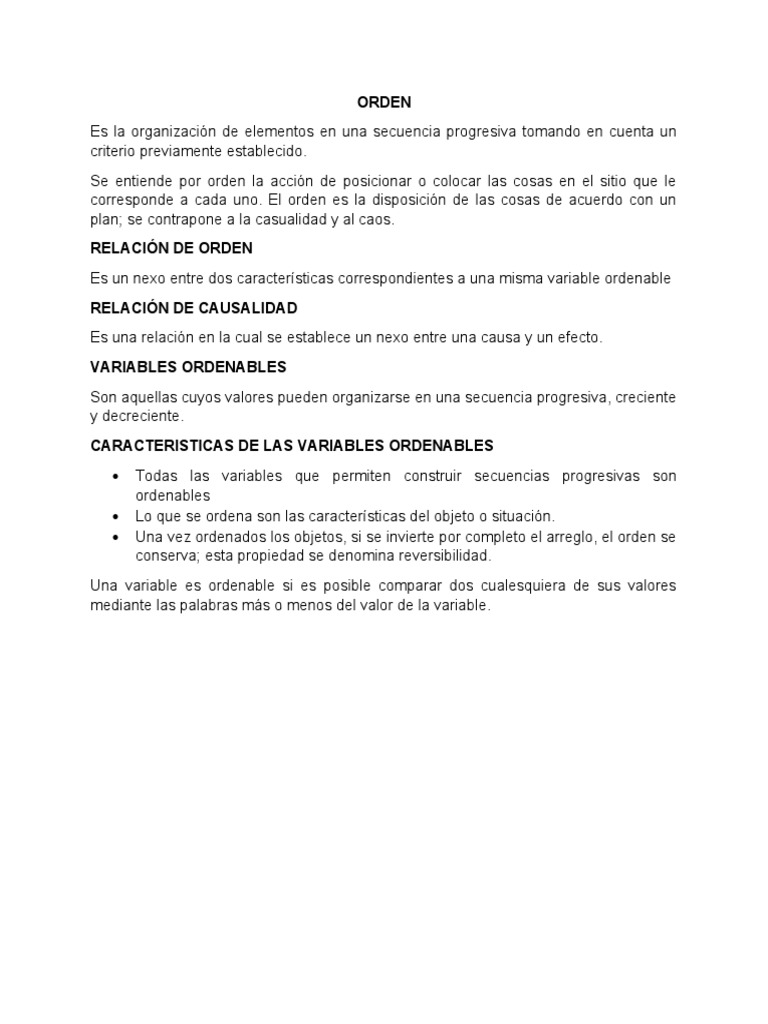Conceptos básicos del orden: variables ordenables, relaciones de orden ...