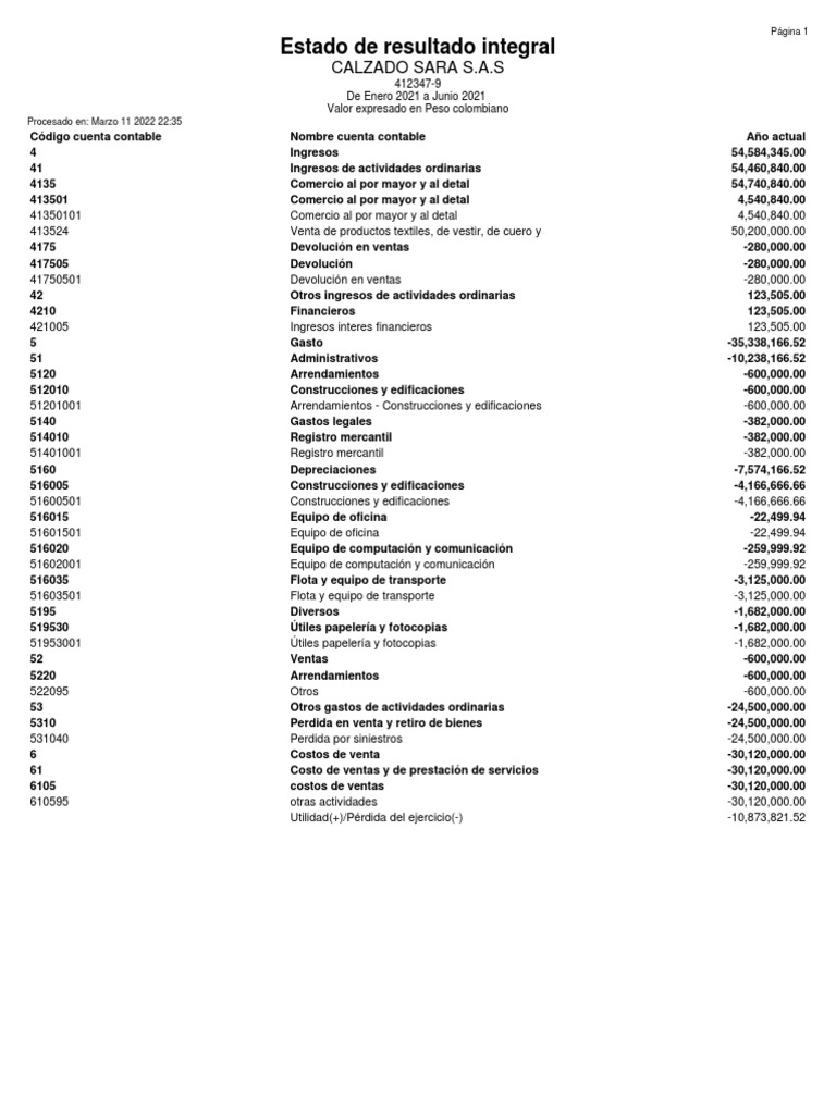 Estado de Resultado Integral | PDF | Contabilidad | Sector privado