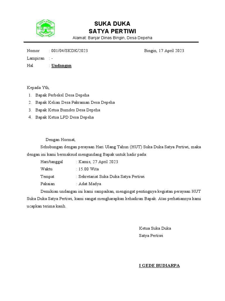 Surat Undangan Hut | PDF