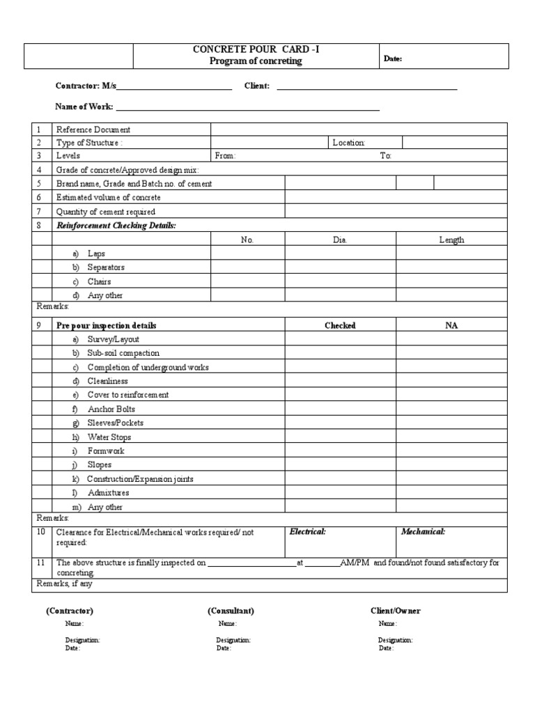 Concrete Pour Card | PDF | Concrete | Composite Material