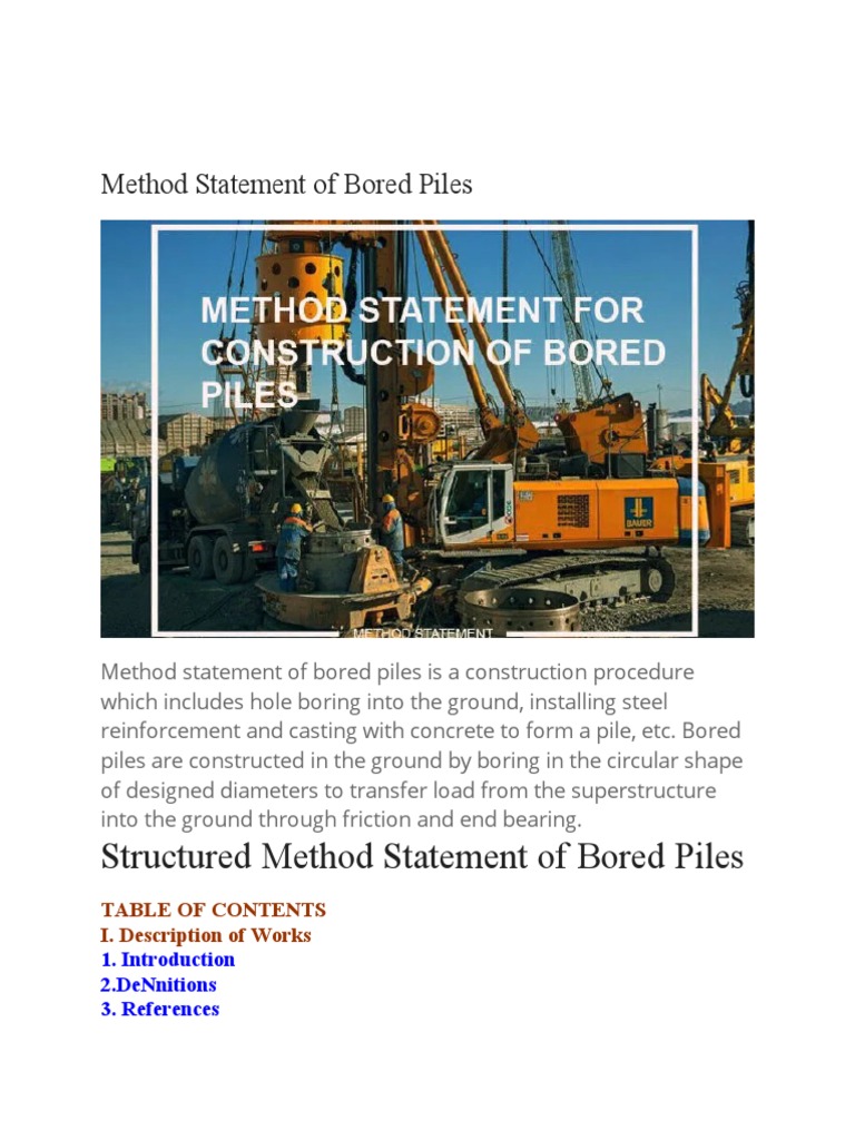 Method Statement of Bored Piles 21 | PDF | Deep Foundation | Casing (Borehole)