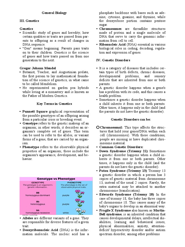 G11 General Biology | PDF | Genetics | Genetic Disorder