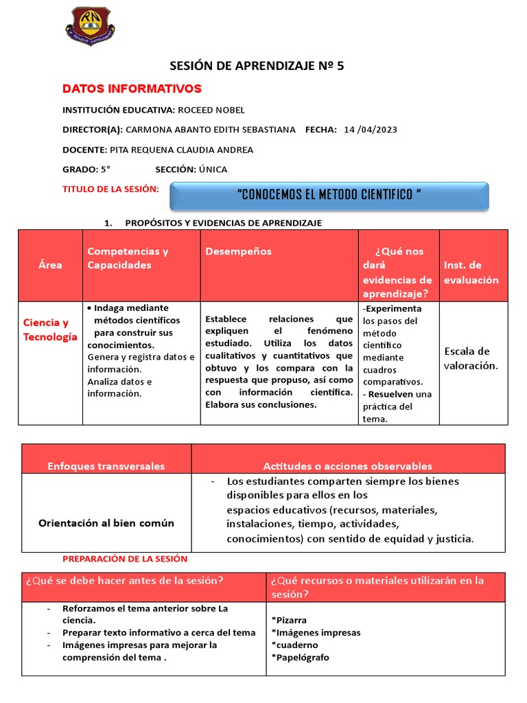 Sesión de Aprendizaje #5 | PDF | Método científico | Teoría