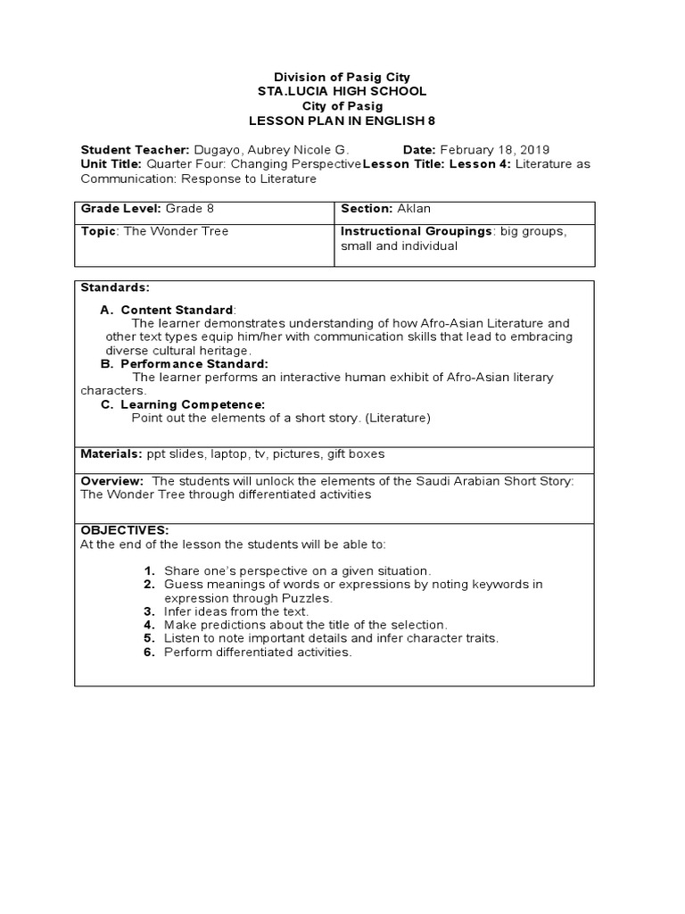 The Wonder Tree Aubrey Demo LP | PDF | Learning | Lesson Plan