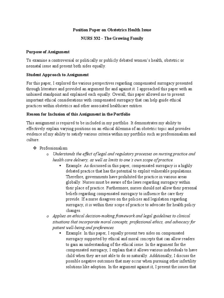 Intro Page - Position Paper Ob Ethics | PDF | Surrogacy | Health Care