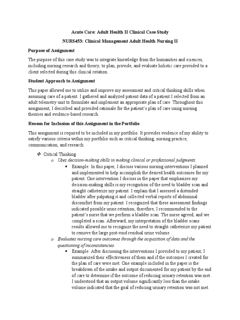 Intro Page - Acute Care Paper Adult Health 2 | PDF | Nursing ...