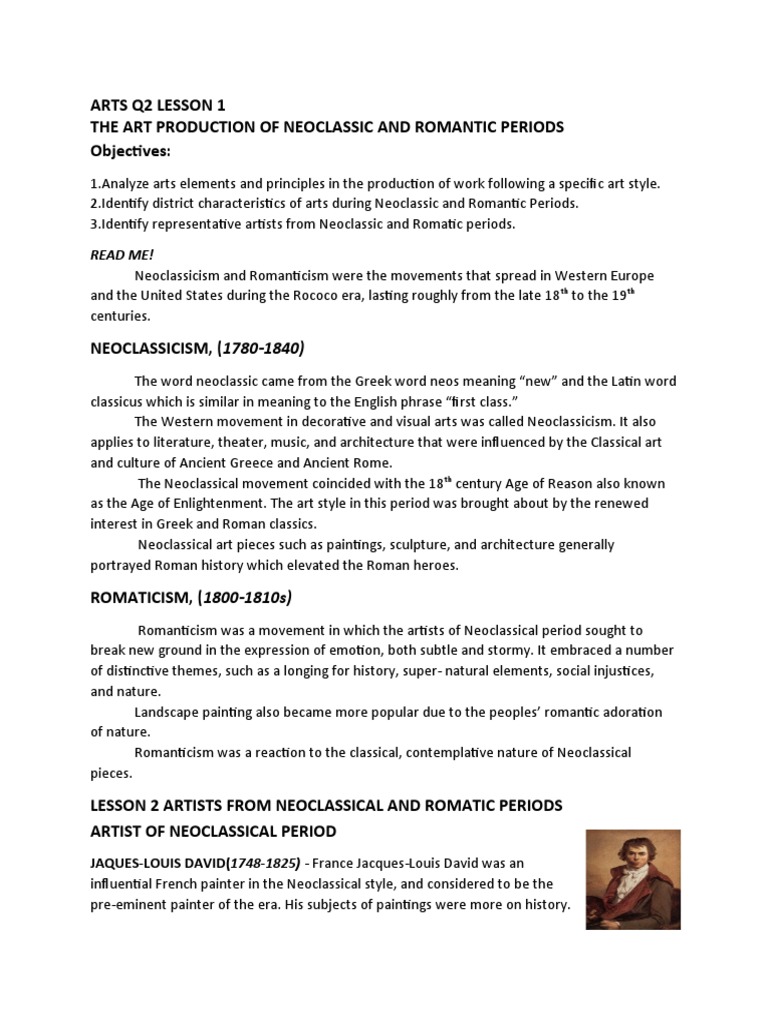 Arts Q2 Lesson 1 The Art Production of Neoclassic and Romantic Periods ...