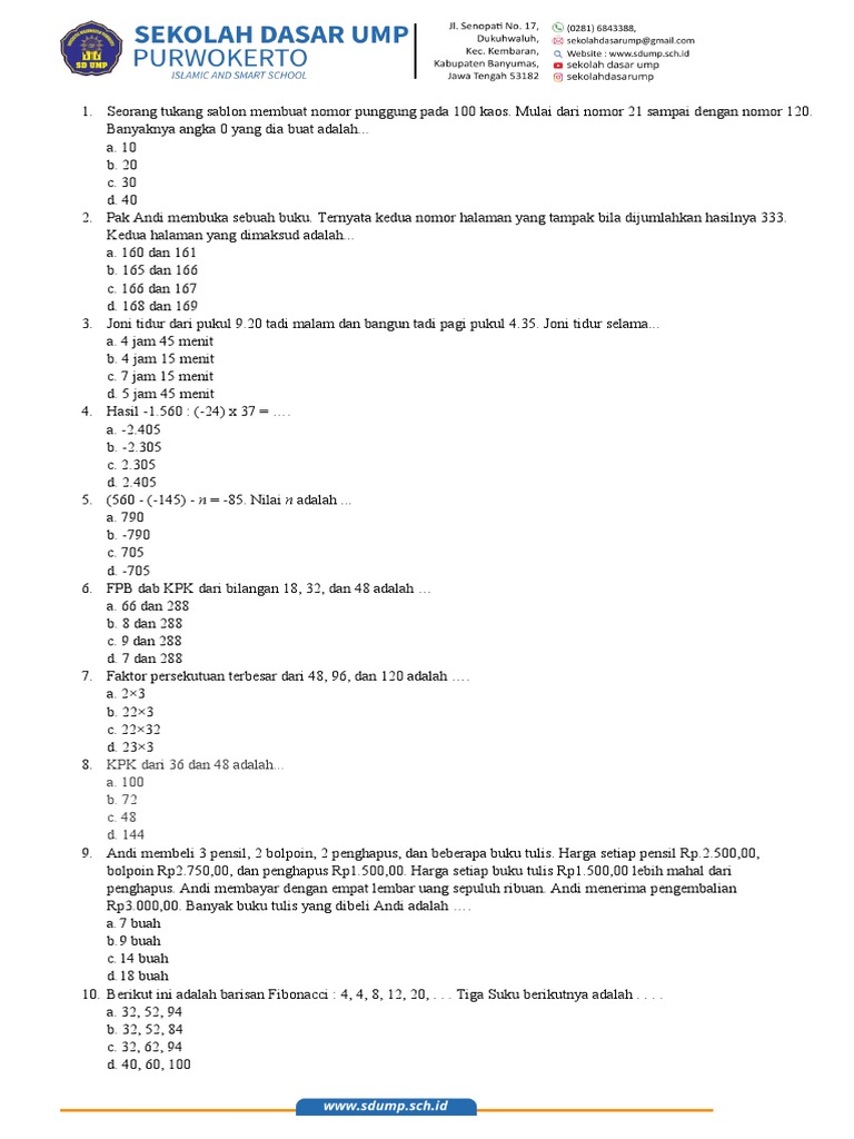 KPK Dari 36 Dan 48 Adalah... A. 100 B. 72 C. 48 D. 144 | PDF
