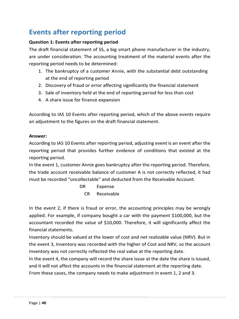 Events After Reporting Period Analysis | PDF | Inventory | Business Economics