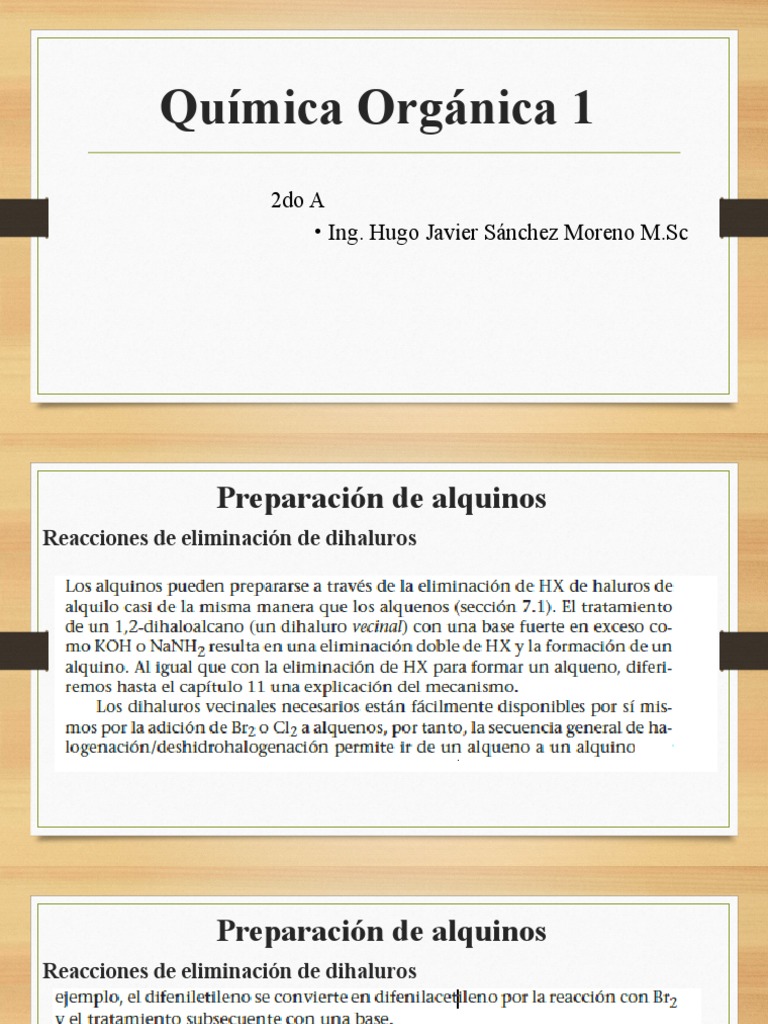 Química Orgánica 1 - Métodos de Preparación de Alquinos | PDF