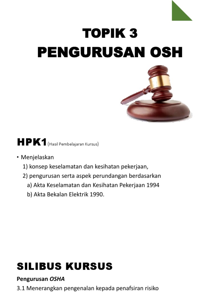 Topik 3 Pengurusan OSH | PDF
