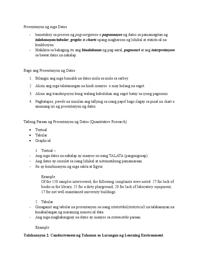 Presentasyon NG Mga Datos | PDF