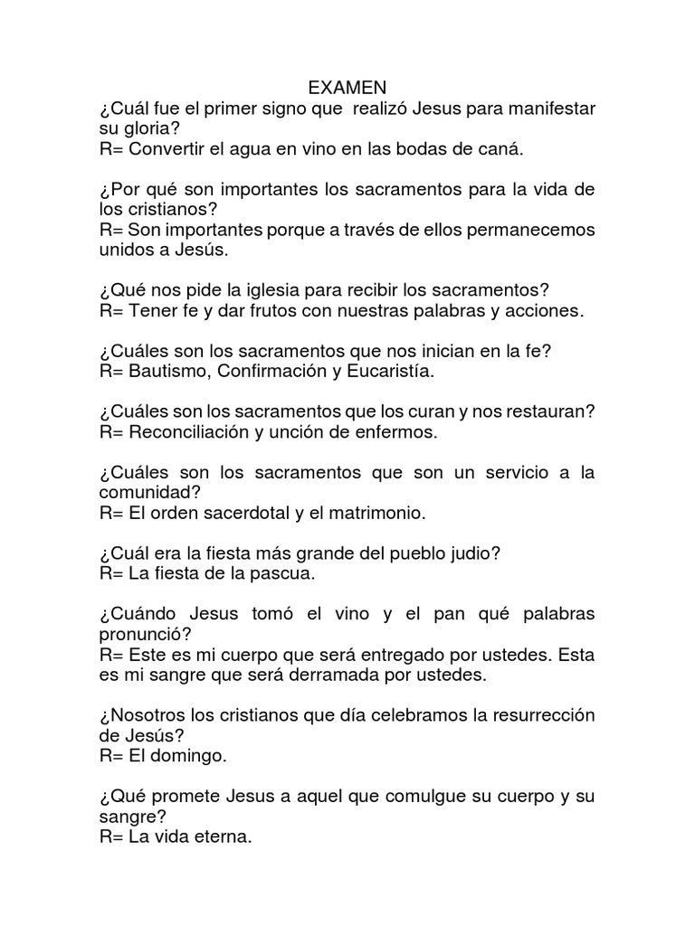 Guía para el Examen de Primera Comunión 2023 | PDF | Religión y ...