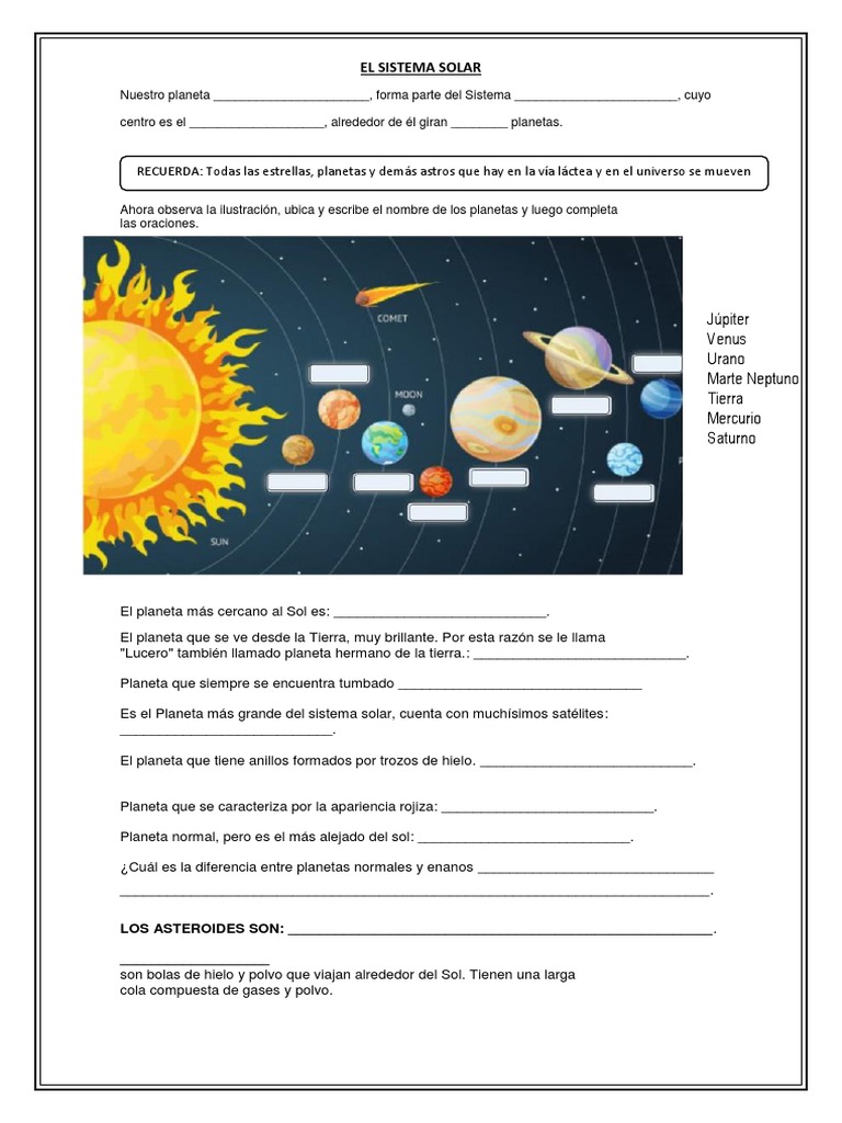 Ficha Del Universo | PDF | Planetas | Sistema solar