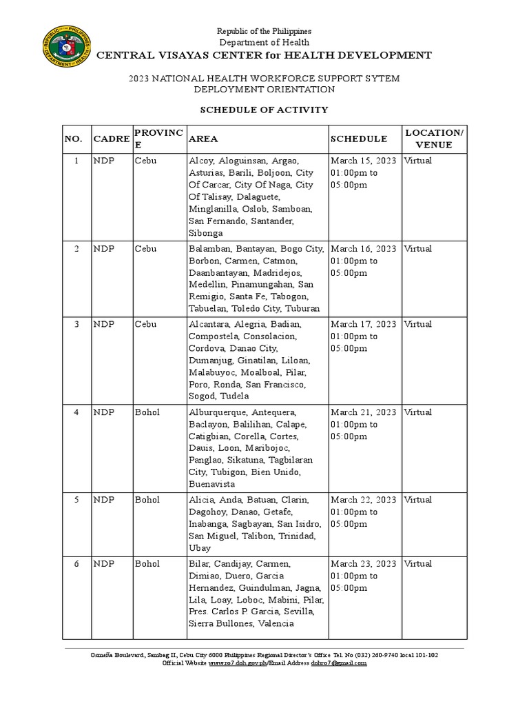 2023 NHWSS Orientation Schedule | PDF | Philippines