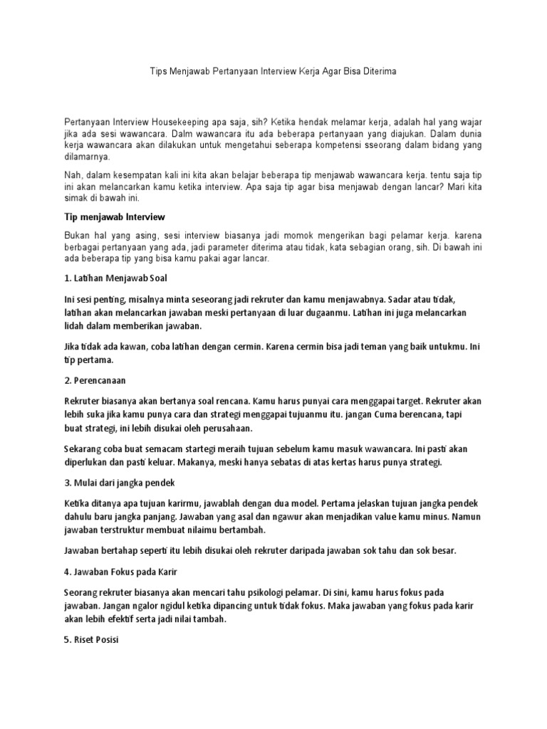 Tips Sukses Interview Kerja | PDF | Karier & Perkembangan