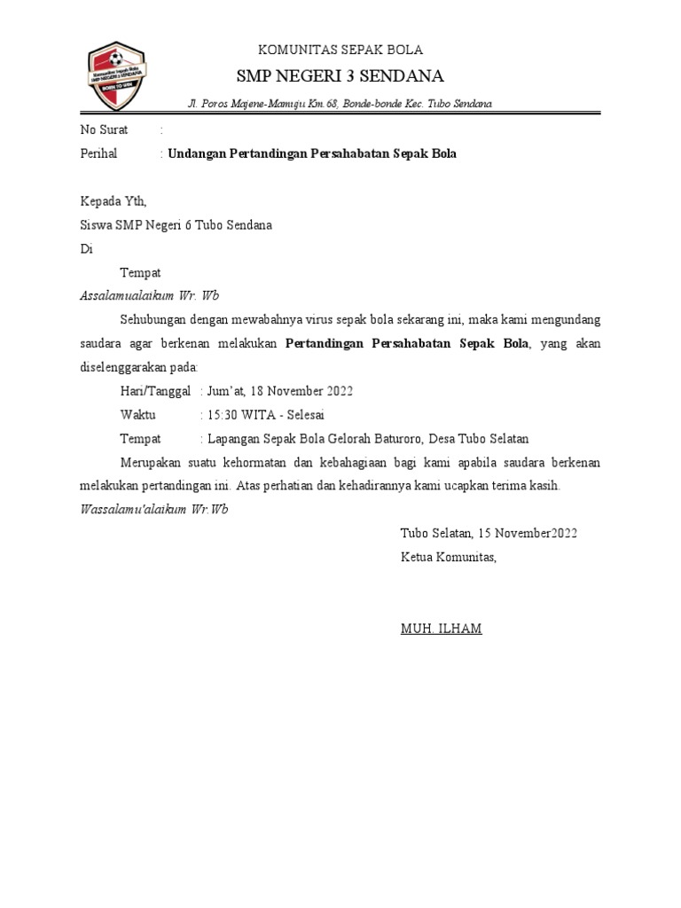 Surat Undangan Pertandingan Persahabatan | PDF Surat Undangan Pertandingan Persahabatan | PDF