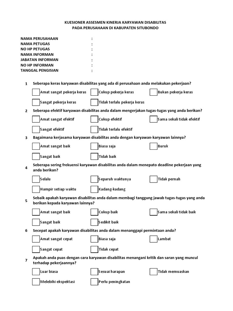 Kuesioner Kinerja Karyawan | PDF