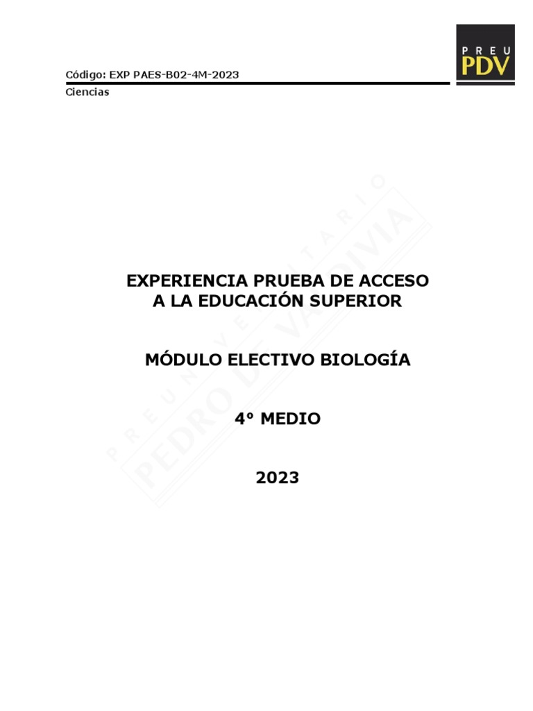 Experiencia Prueba de Acceso A La Educación Superior Módulo Electivo Biología | PDF | Biología ...