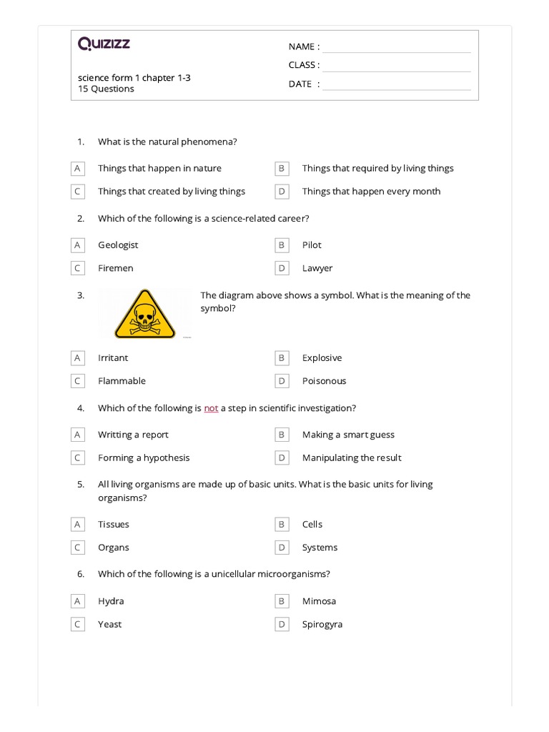 Science Form 1 Chapter 1-3 Quiz | PDF | Blood | Water