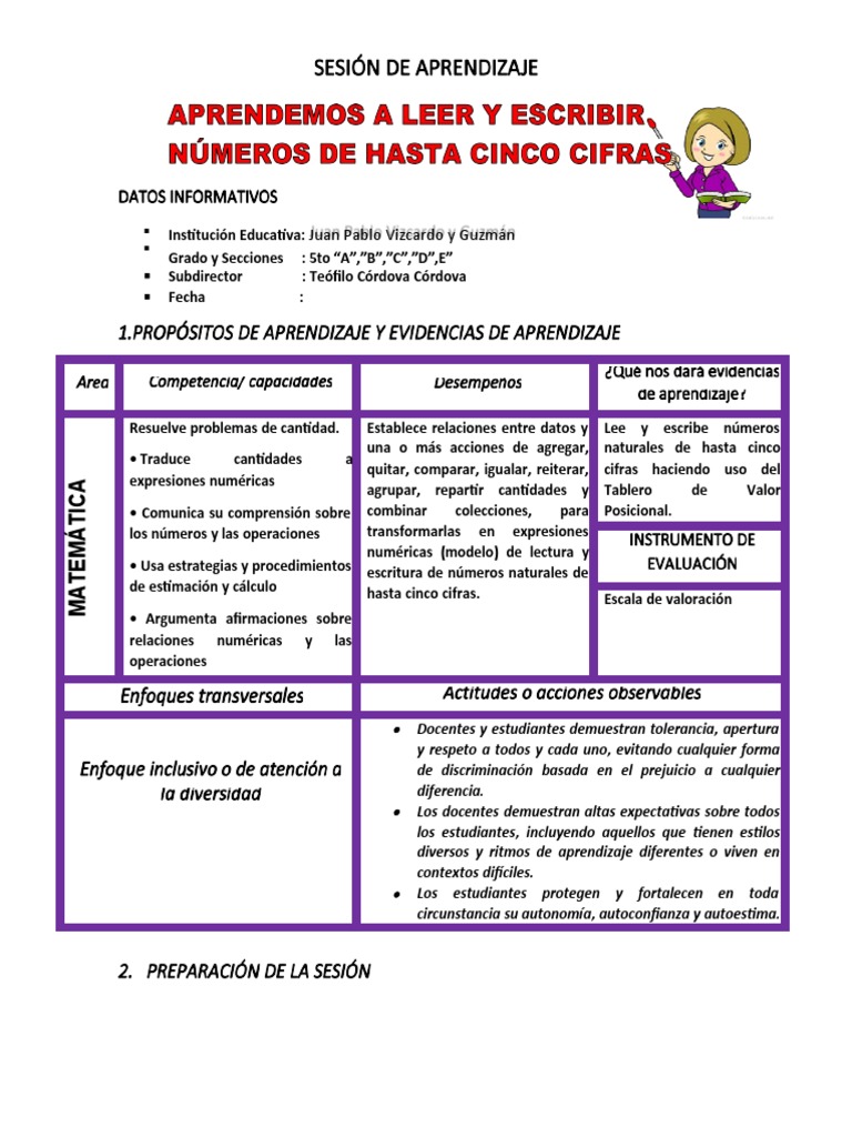 Escritura y lectura de números 5 cifras | PDF