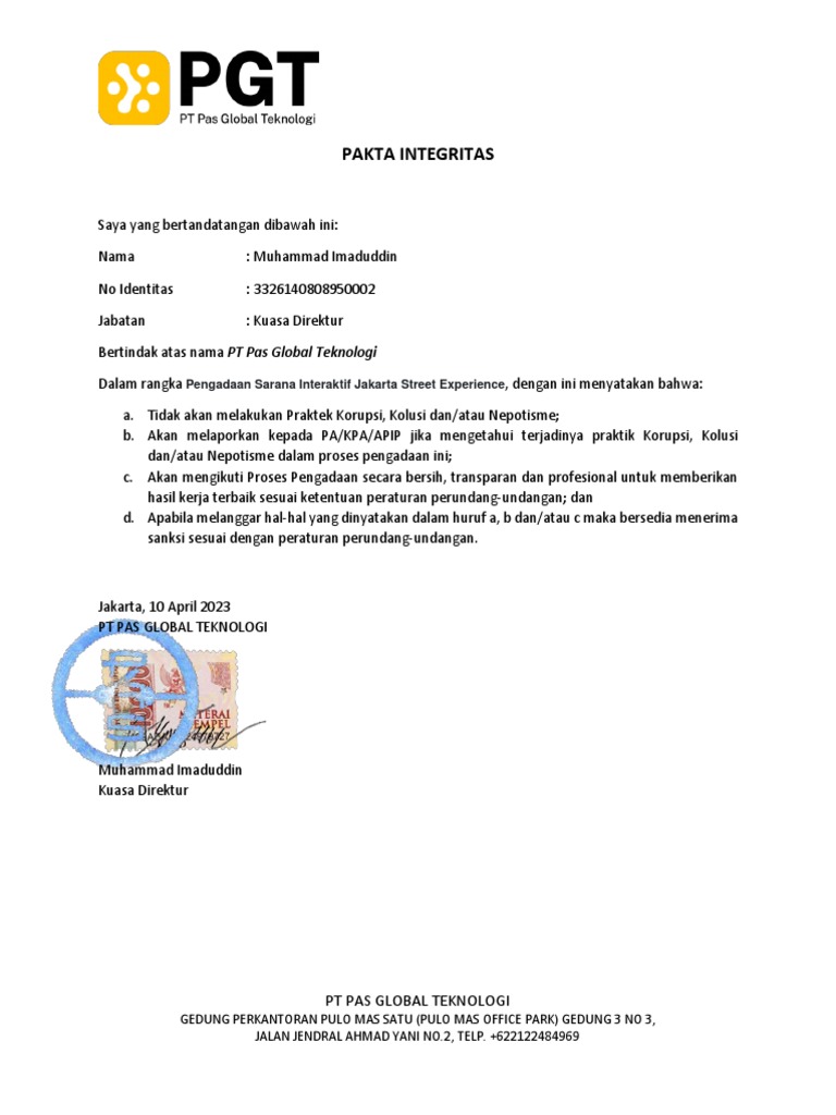 Pakta Integritas | PDF