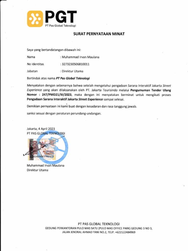 Surat Minat Pekerjaan | PDF