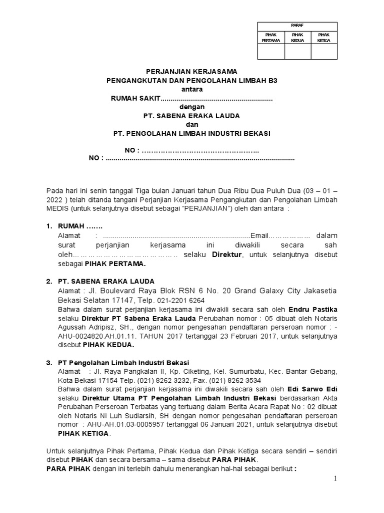 DRAFT MoU Triparty RSUD Kota Mataram 2022-PT Sabena | PDF