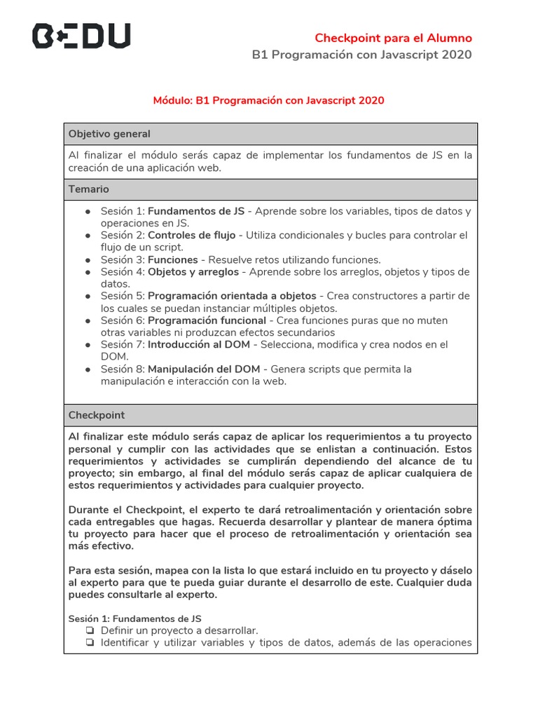 Checkpoint Para Alumno Pdf Modelo De Objeto De Documento Script Java 