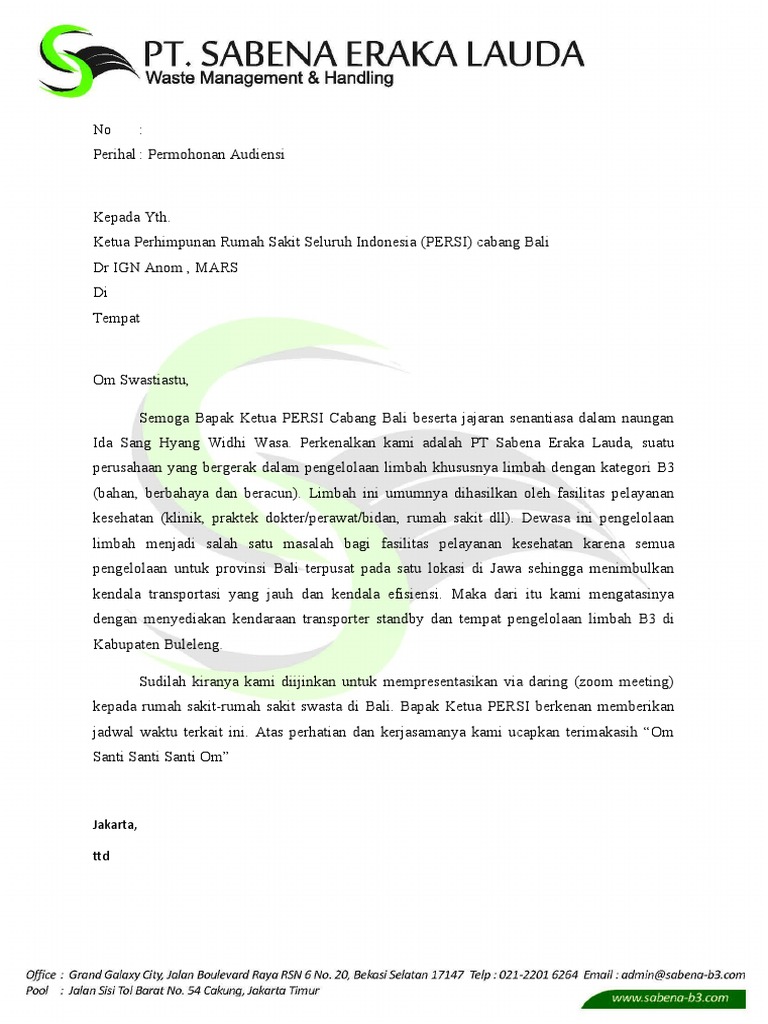 Surat PT Sabena Ke PERSI | PDF