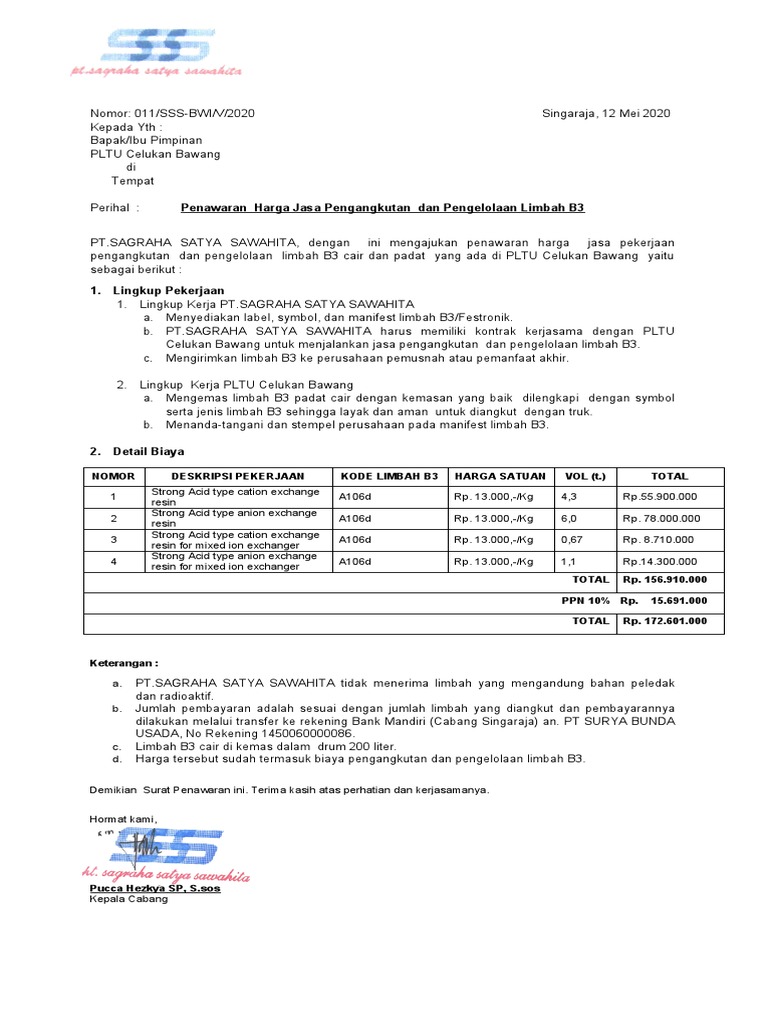 Revisi Penawaran PLTU Celukan Bawang | PDF