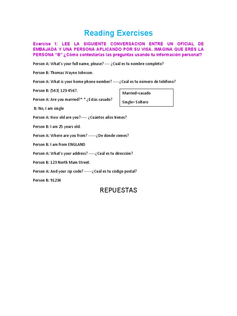 Reading Exercises: Repuestas | PDF