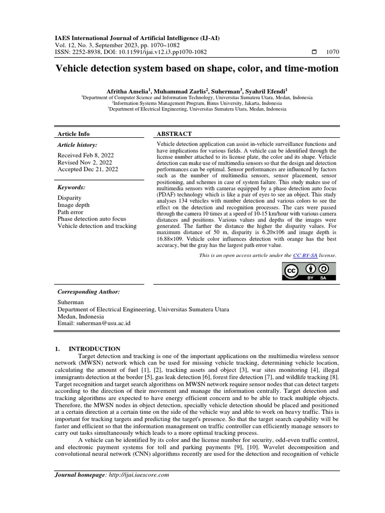 Vehicle Detection System Based On Shape Color And Time Motion Pdf Deep Learning Rgb